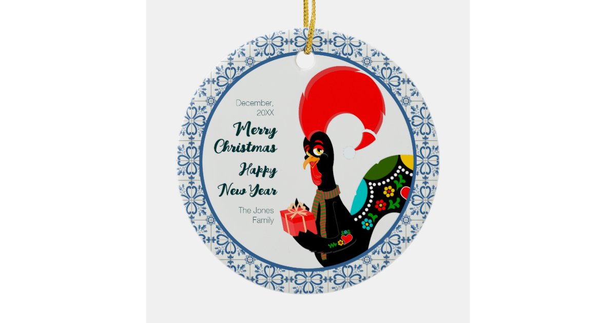 Christmas Portuguese Rooster and blue tiles frame Ceramic Ornament | Zazzle