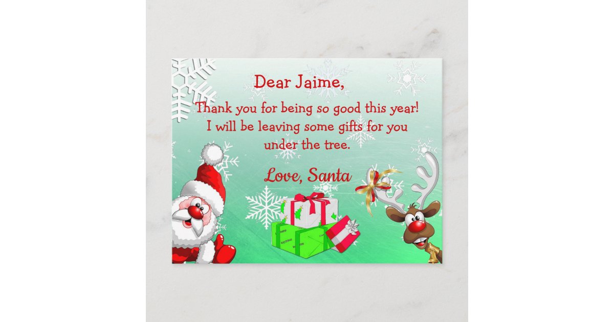 Christmas Postcard from Santa to a child | Zazzle