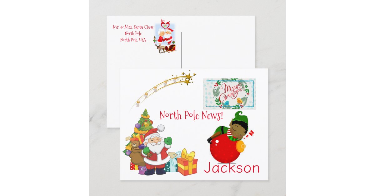 Christmas Postcards North Pole Santa Elf | Zazzle