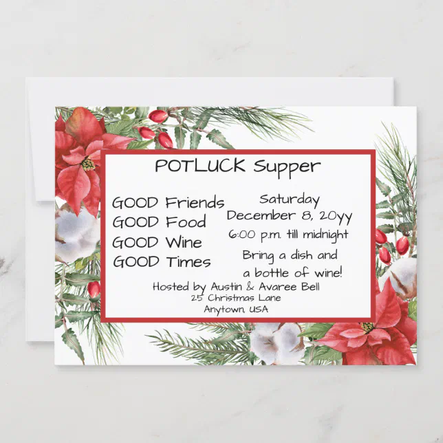 Christmas POT LUCK Supper Invitation | Zazzle