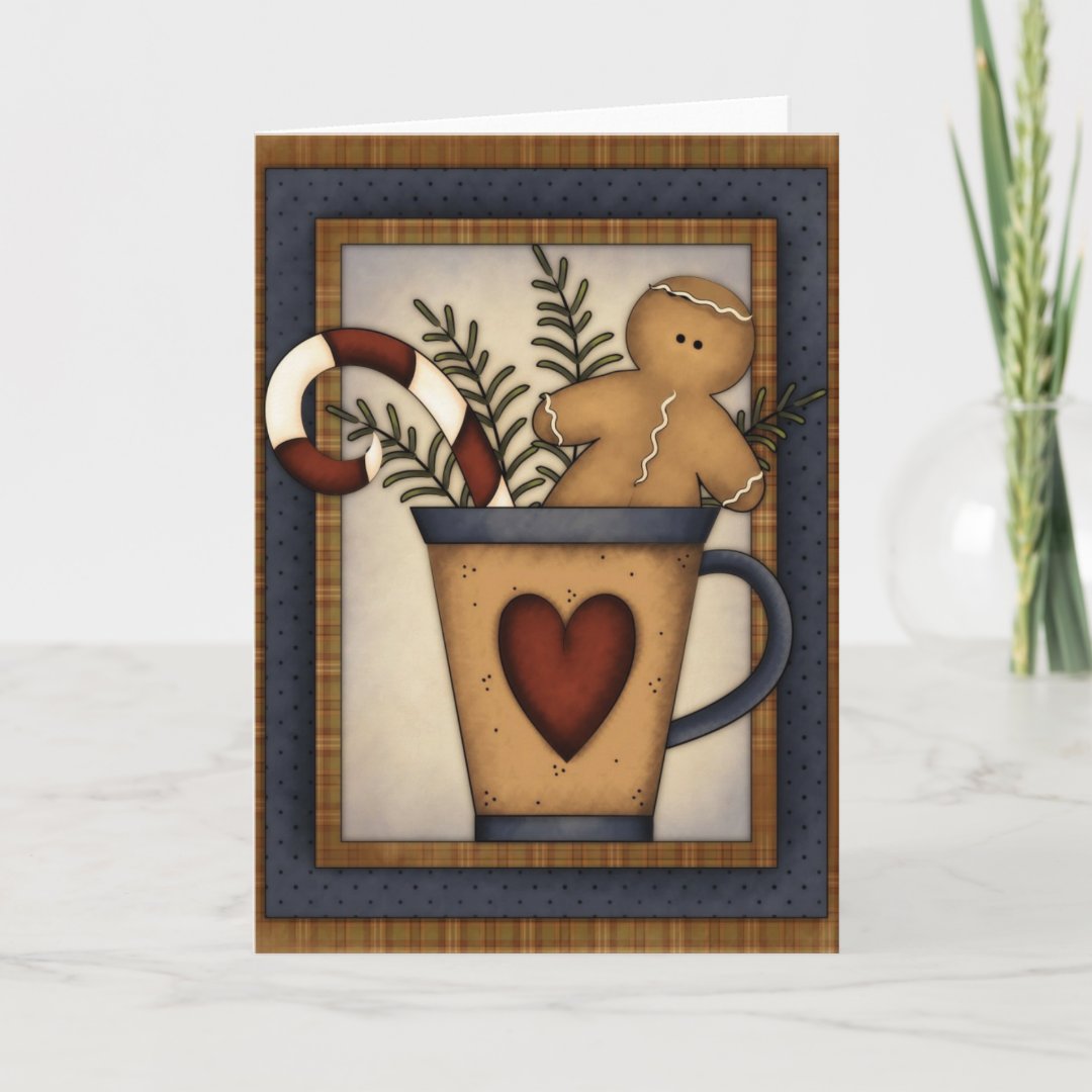 Christmas Primitive Cup Holiday Card | Zazzle