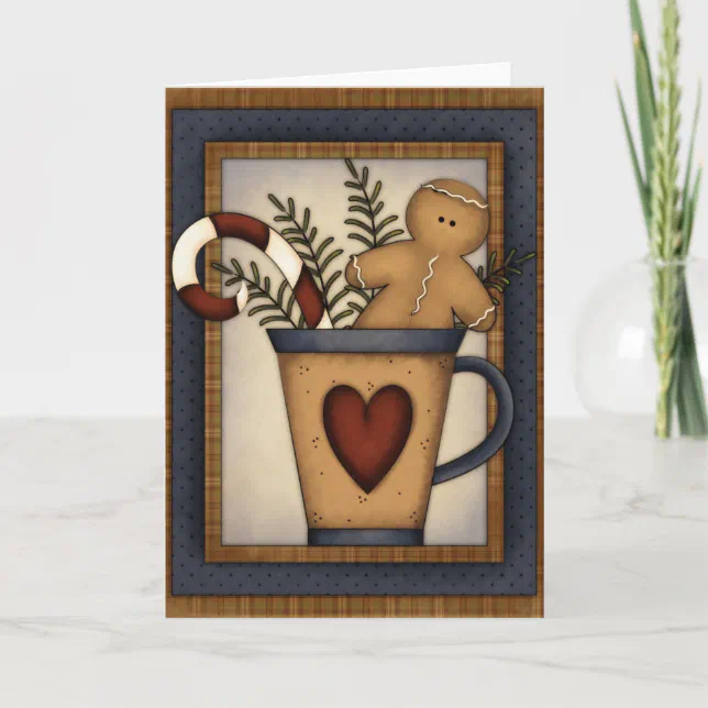 Christmas Primitive Cup Holiday Card | Zazzle