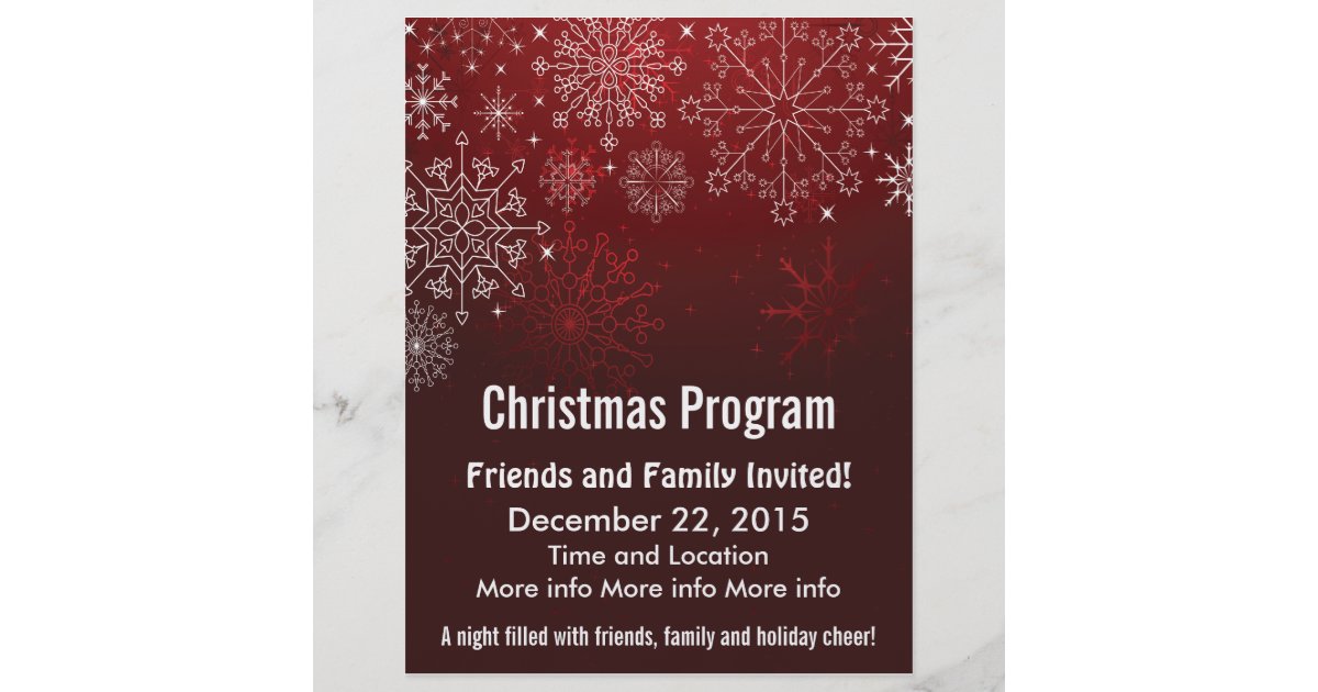 Christmas Program Red Snowflakes Flyer | Zazzle