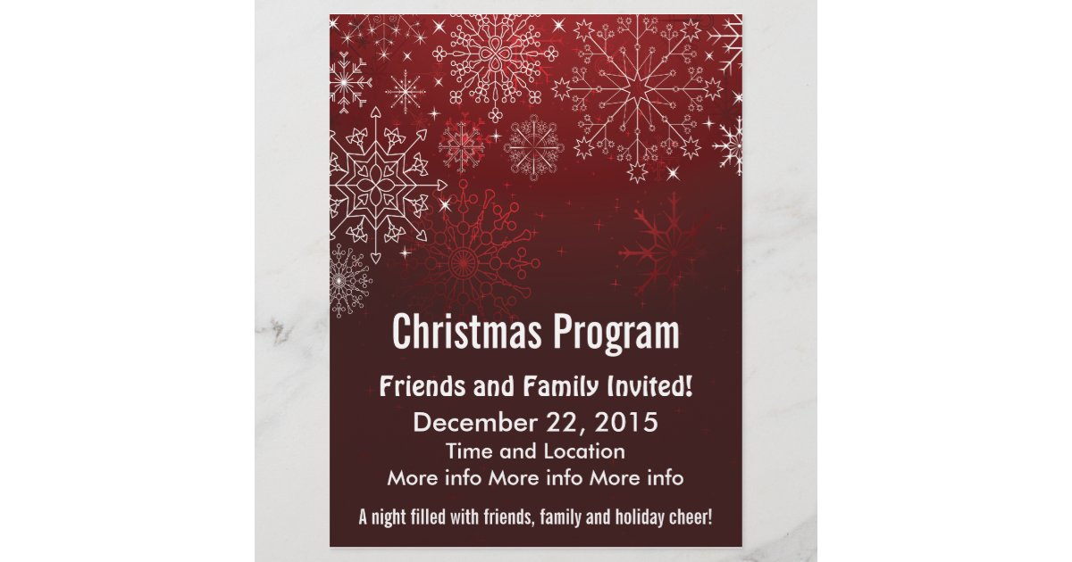 Christmas Program Red Snowflakes Flyer | Zazzle