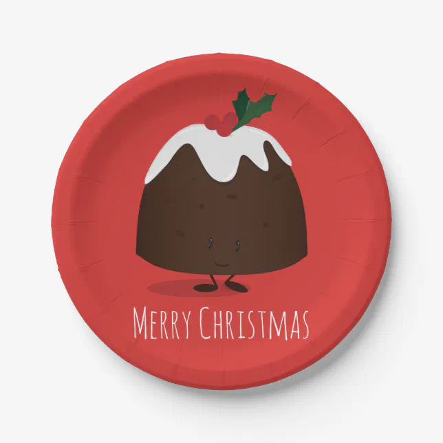 Christmas Pudding Cartoon Character | Paper Plate | Zazzle
