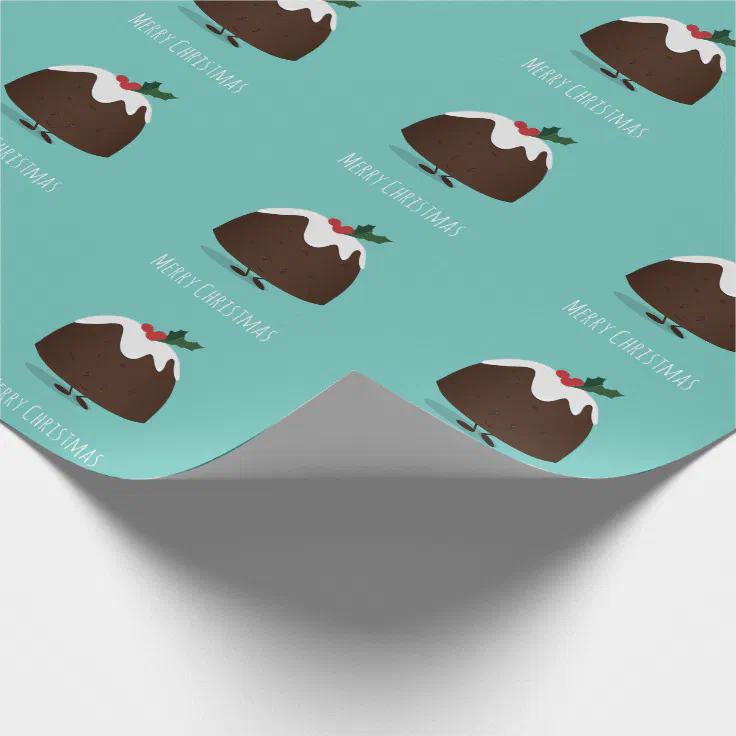 Christmas Pudding Teal Cartoon Character Wrapping Paper | Zazzle