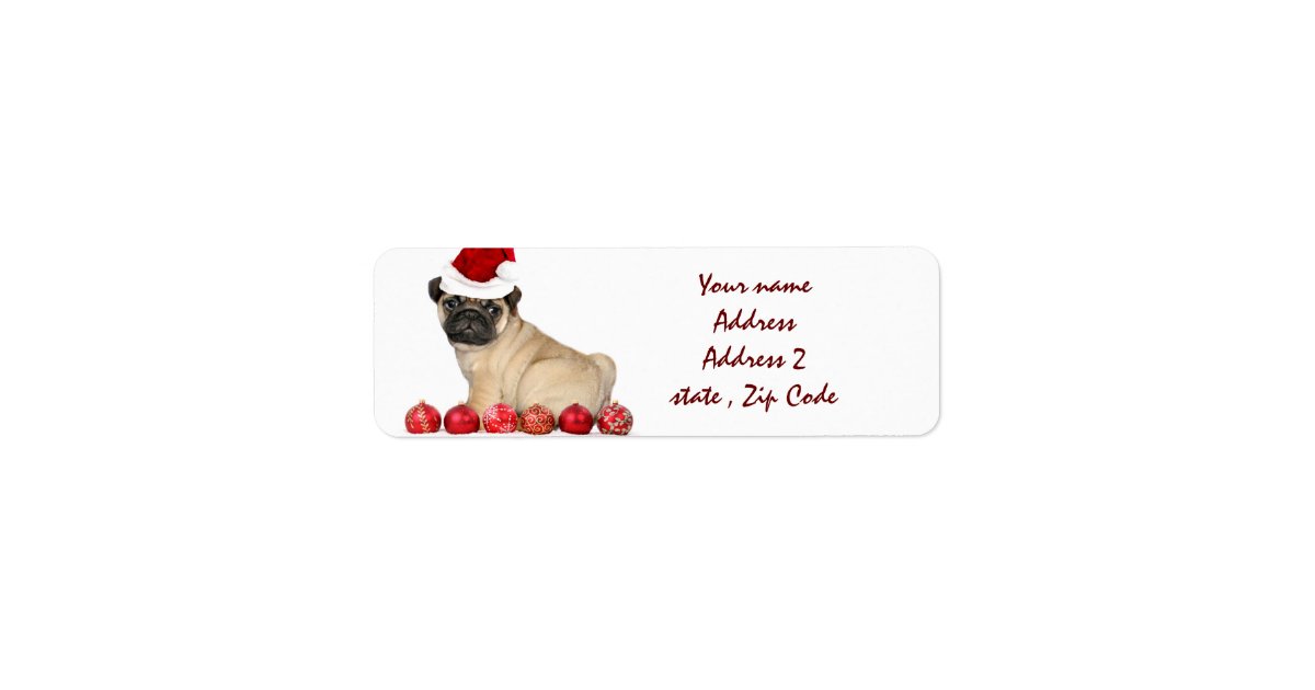 Christmas Pug dog address labels | Zazzle
