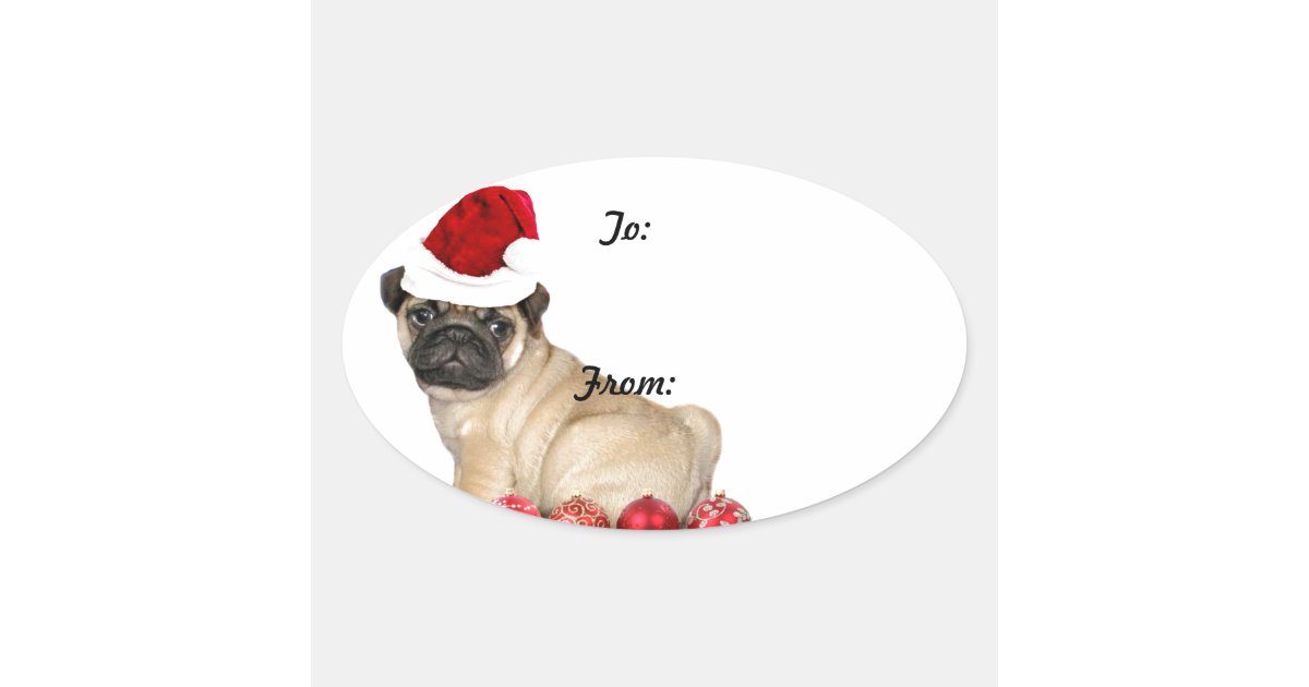 Christmas pug dog gift tag stickers | Zazzle