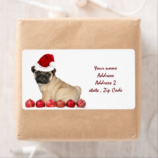 Christmas Pug dog shipping labels | Zazzle
