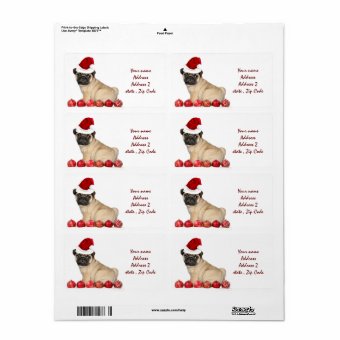 Christmas Pug dog shipping labels | Zazzle
