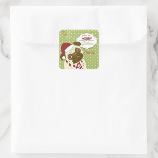 Christmas Pug Square Sticker | Zazzle