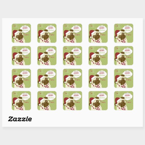 Christmas Pug Square Sticker | Zazzle