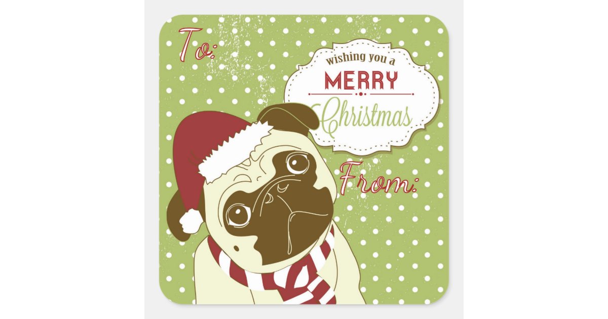 Christmas Pug Square Sticker | Zazzle