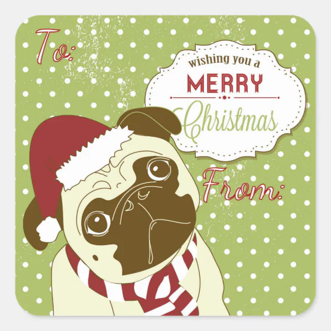 Christmas Pug Square Sticker | Zazzle