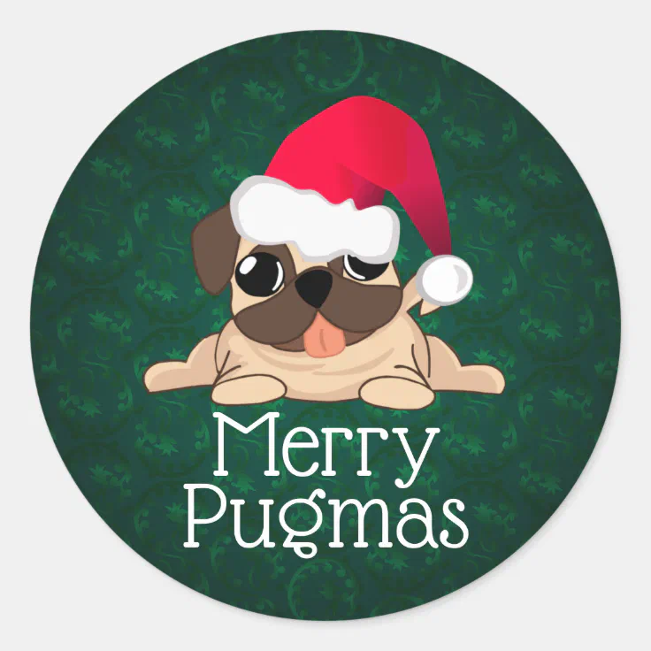 Christmas Pug Sticker, 3 inch (sheet of 6) Classic Round Sticker | Zazzle