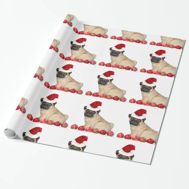 Christmas Pug wrapping paper | Zazzle