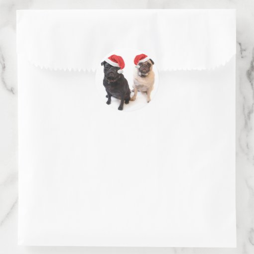 christmas pugs classic round sticker | Zazzle