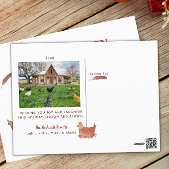 Christmas Pun Chickens Holiday Postcard | Zazzle
