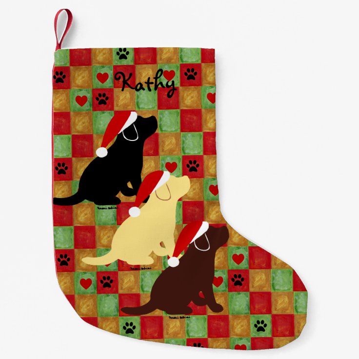Christmas Quilt Labrador Puppies Small Christmas Stocking | Zazzle