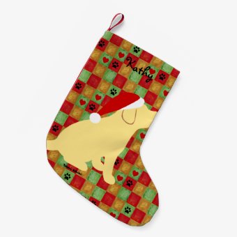Christmas Quilt Yellow Labrador Puppy Small Christmas Stocking | Zazzle
