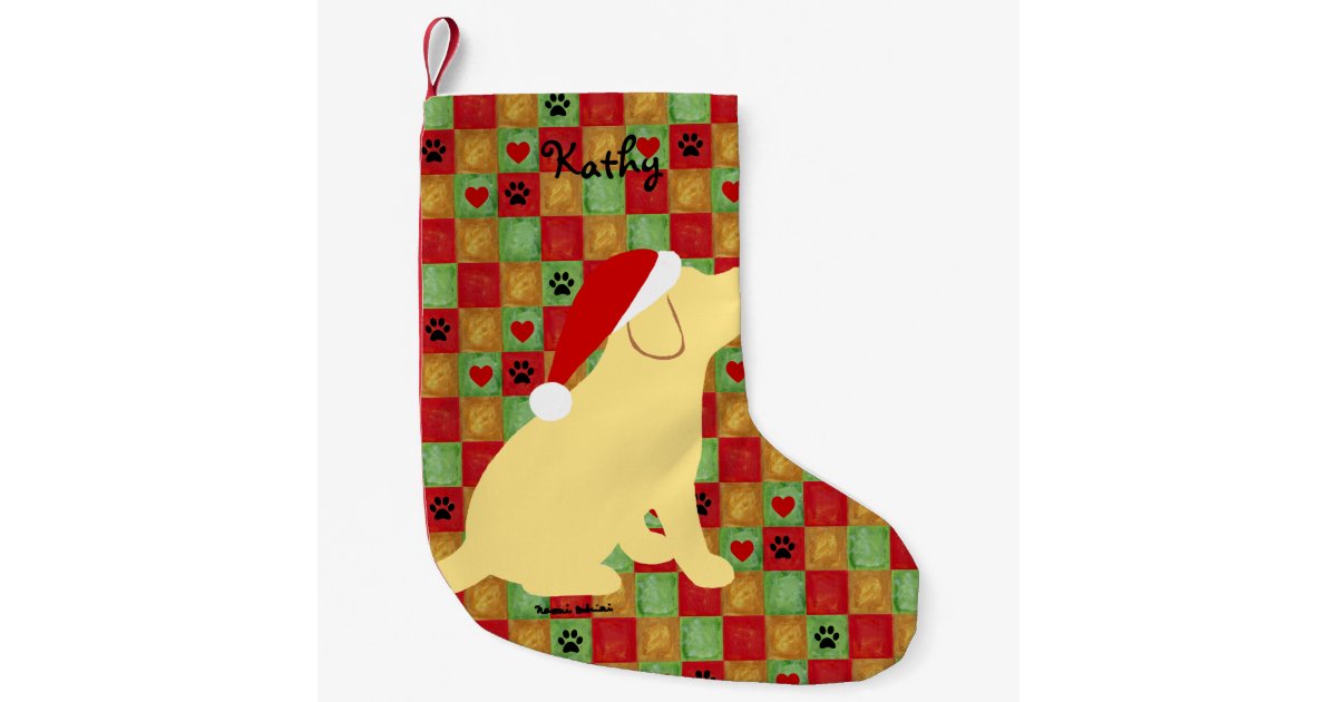 Christmas Quilt Yellow Labrador Puppy Small Christmas Stocking | Zazzle