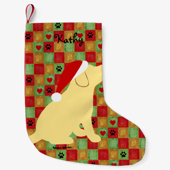 Christmas Quilt Yellow Labrador Puppy Small Christmas Stocking | Zazzle