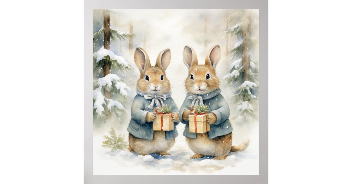 Christmas Rabbit Poster | Zazzle