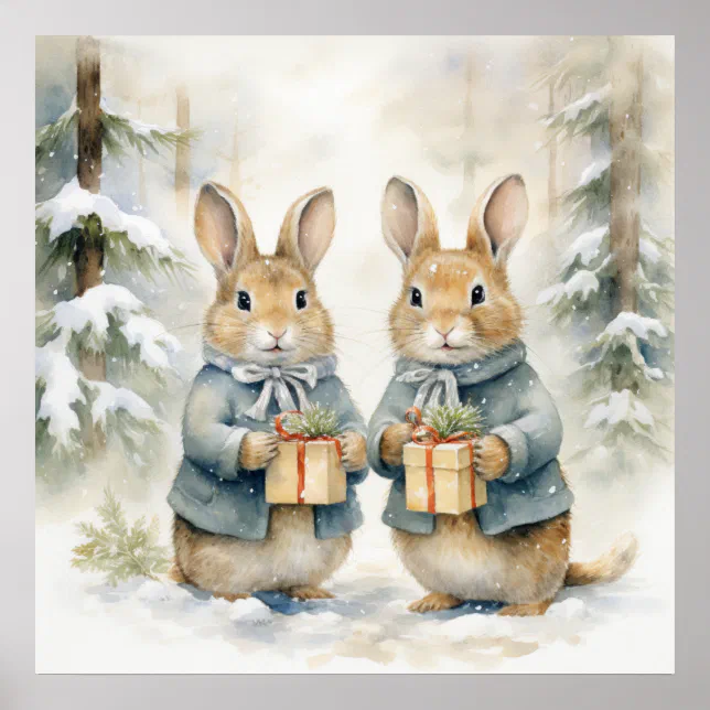 Christmas Rabbit Poster | Zazzle
