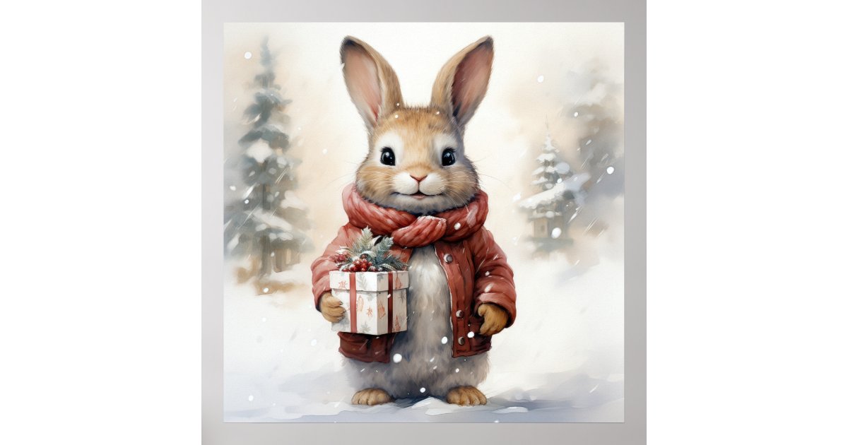 Christmas Rabbit Poster | Zazzle