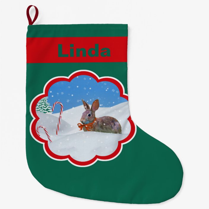 Christmas, Rabbit, Snow, Candy Canes, Name Large Christmas Stocking ...