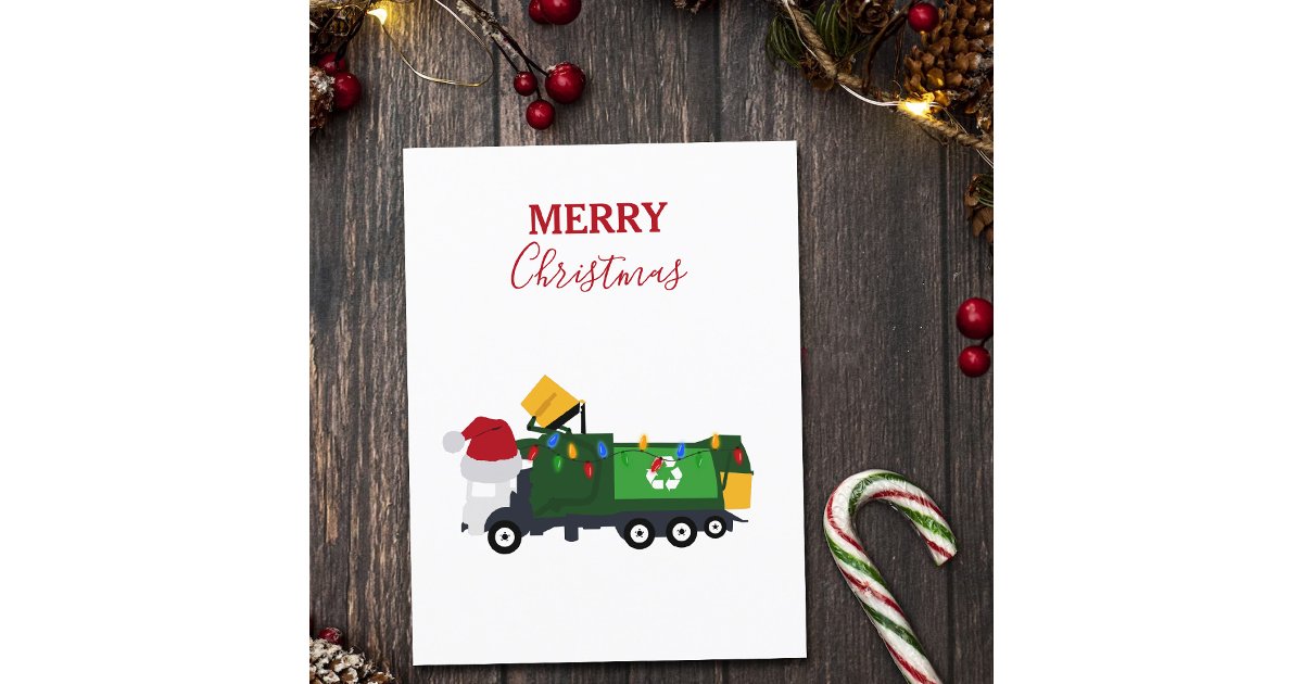 Christmas Recycling Garbage Truck Holiday Postcard | Zazzle