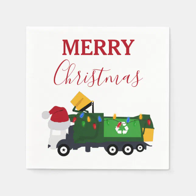 Christmas Recycling Garbage Truck Napkins | Zazzle