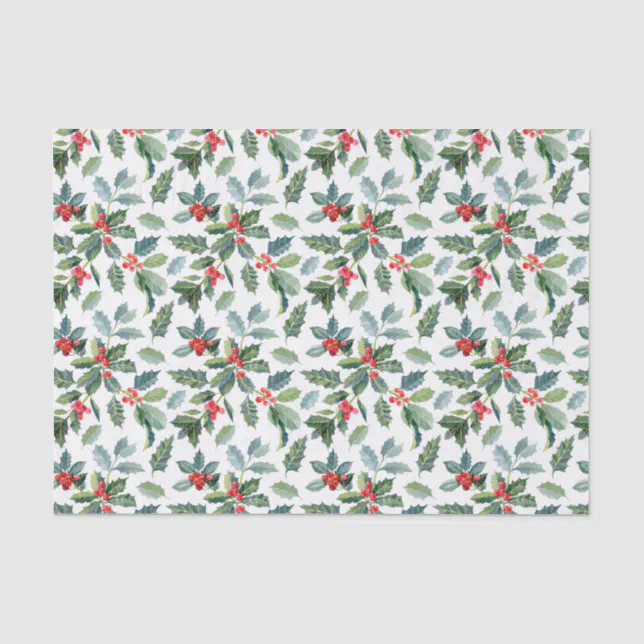 Christmas Red and Green Holly Pattern Tissue Paper | Zazzle