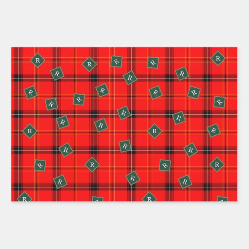 Christmas Red and Green Plaid Tartan Monogrammed Wrapping Paper Sheets ...