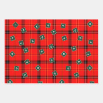 Christmas Red and Green Plaid Tartan Monogrammed Wrapping Paper Sheets ...