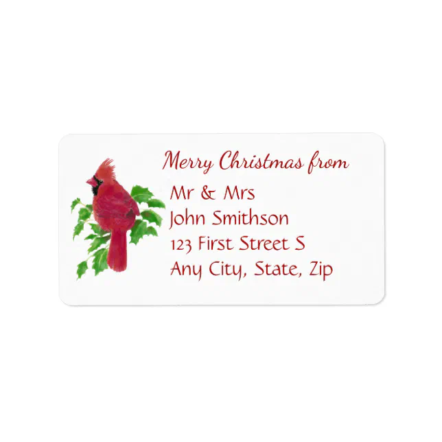 Christmas Red Bird Watercolor Cardinal Custom Label | Zazzle