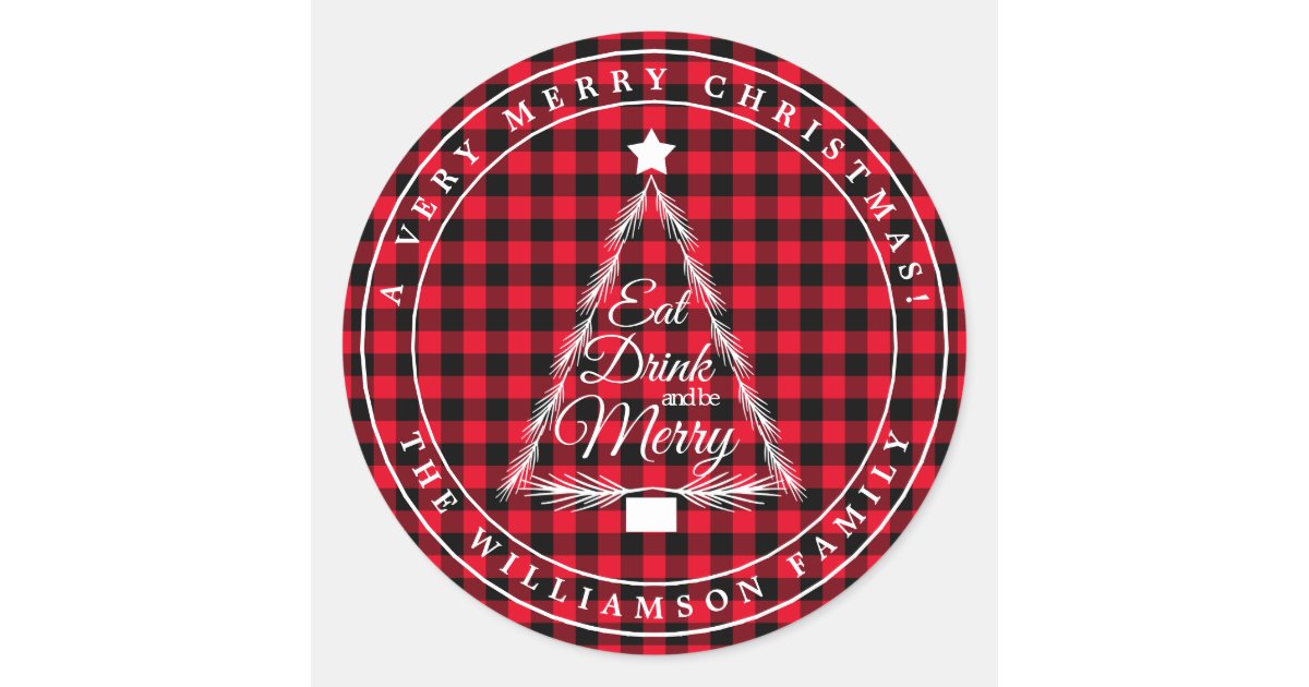 Christmas Red Black Gingham Pattern Envelope Seal | Zazzle