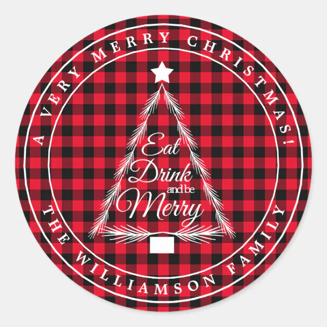 Christmas Red Black Gingham Pattern Envelope Seal | Zazzle