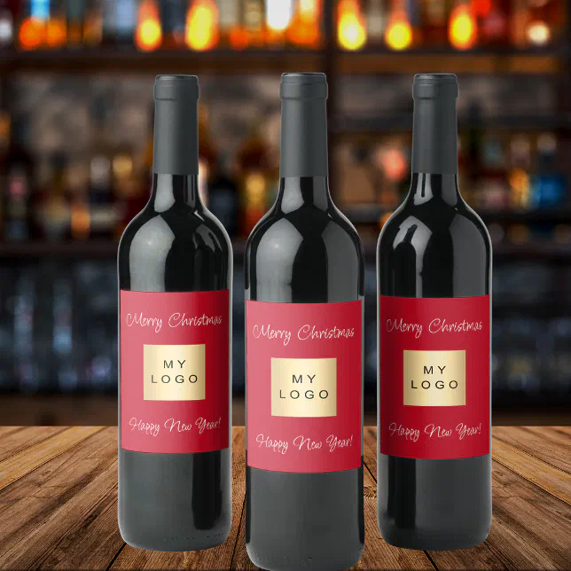 Christmas red business logo wine label | Zazzle