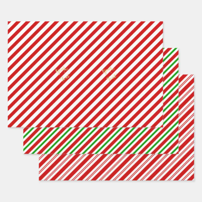 Christmas Red Candy Cane Stripes Gold Text Holiday Wrapping Paper ...