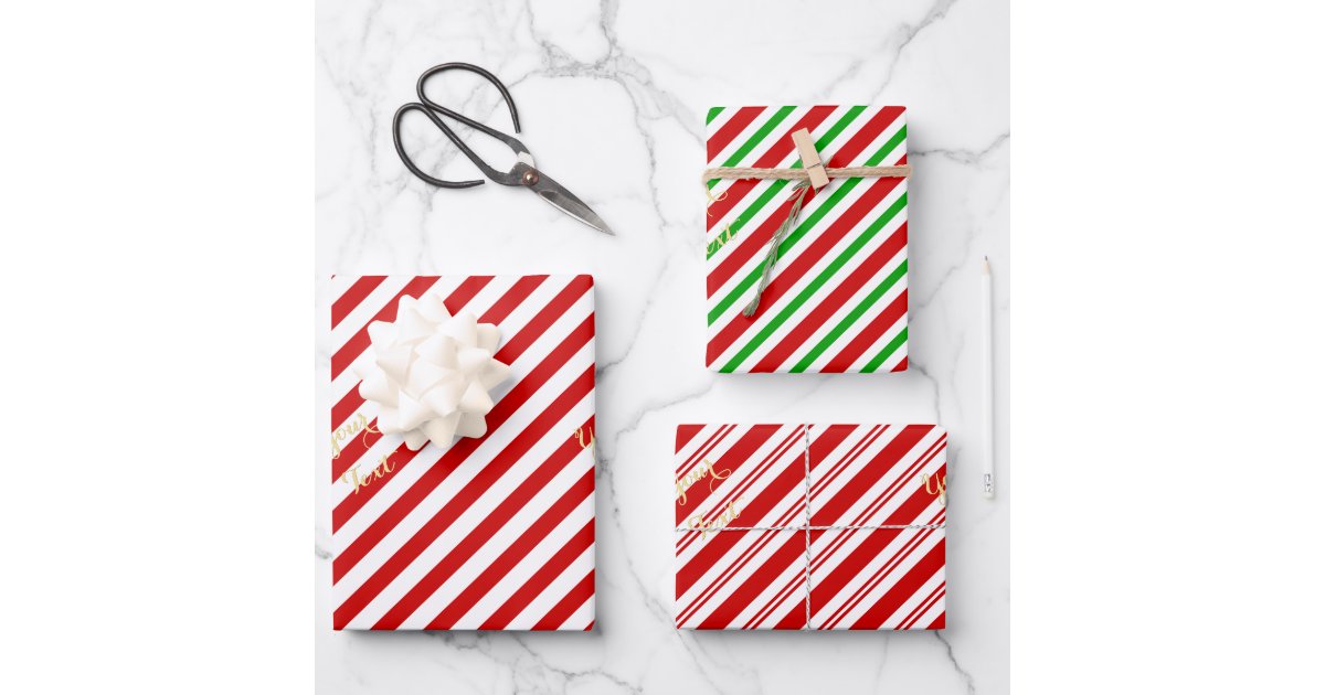 Christmas Red Candy Cane Stripes Gold Text Holiday Wrapping Paper ...