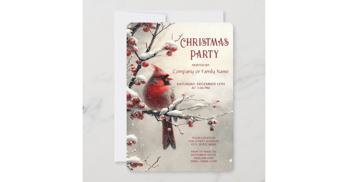 Christmas Red Cardinal Holiday Party Invitation | Zazzle