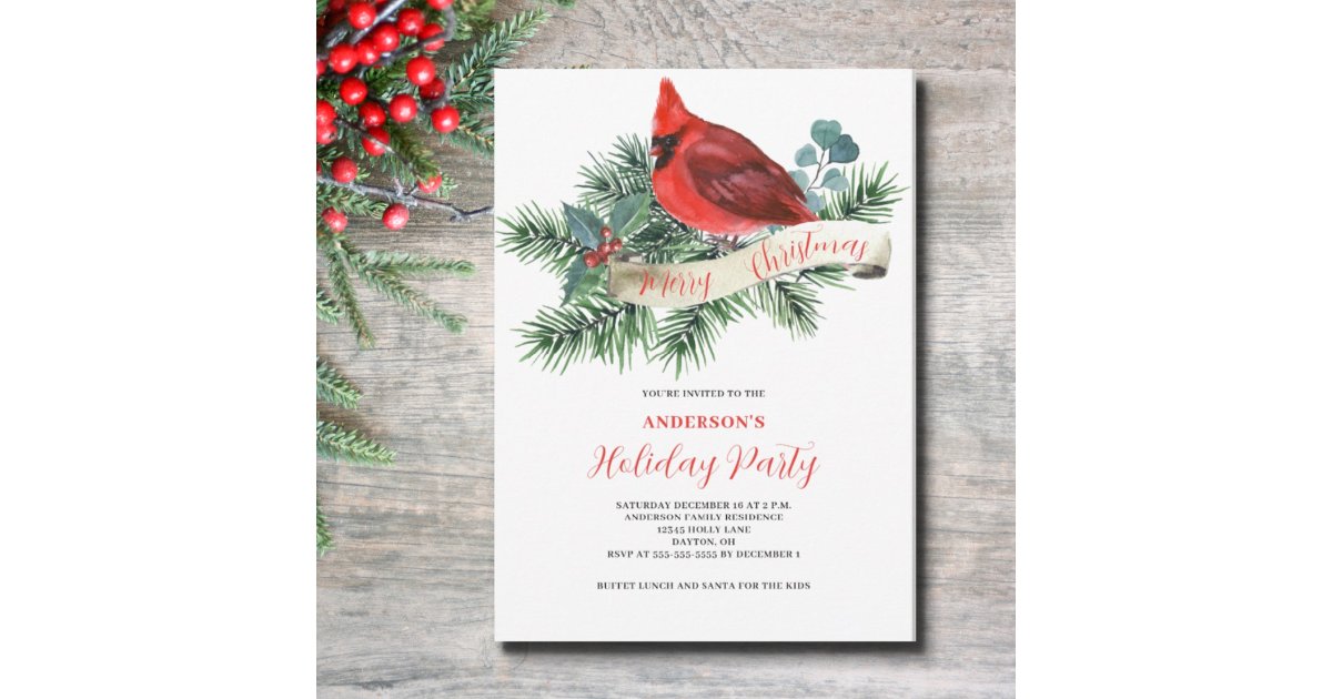 Christmas Red Cardinal Party Invitation | Zazzle