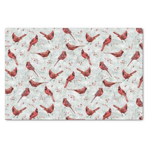 Christmas Red Cardinal Snowy Pine Pattern Tissue Paper | Zazzle