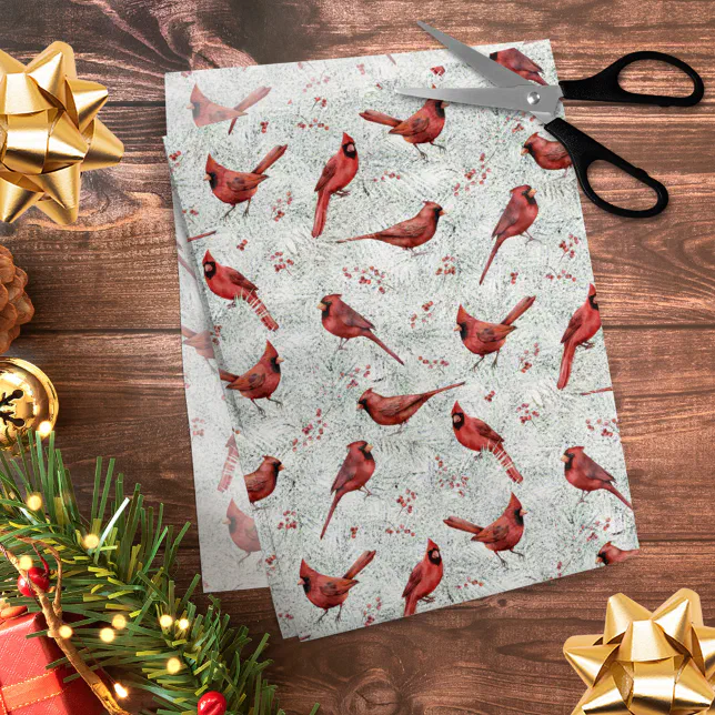 Christmas Red Cardinal Snowy Pine Pattern Tissue Paper | Zazzle