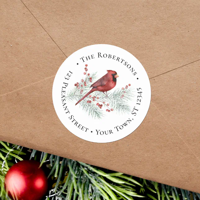 Christmas Red Cardinal Winter Return Address Label | Zazzle