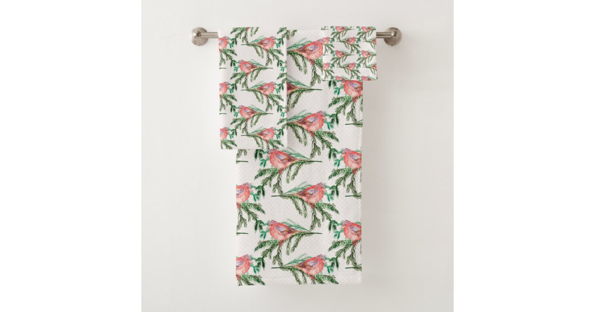 Christmas Red Cardinals On Pine Branch Bath Towel Set | Zazzle
