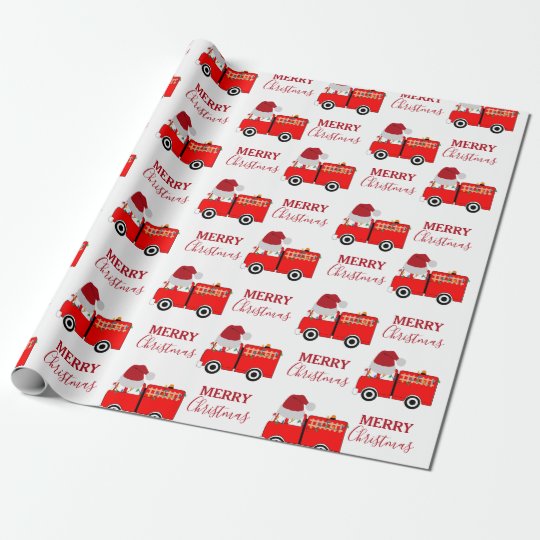 Christmas Red Fire Truck Wrapping Paper | Zazzle.com