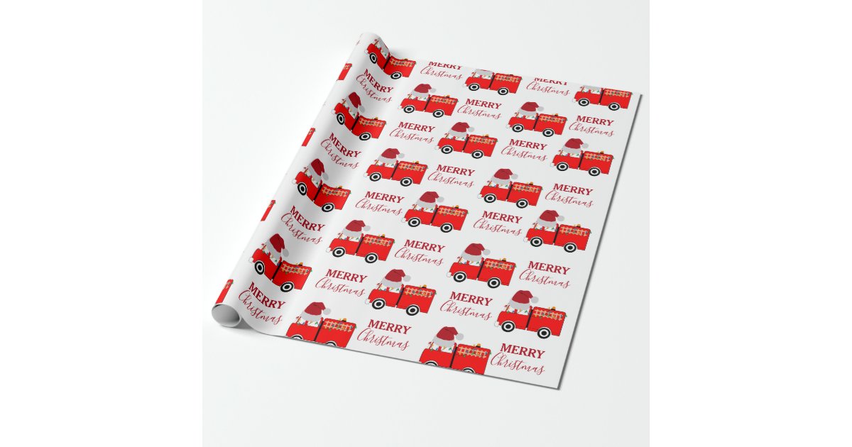 Christmas Red Fire Truck Wrapping Paper | Zazzle