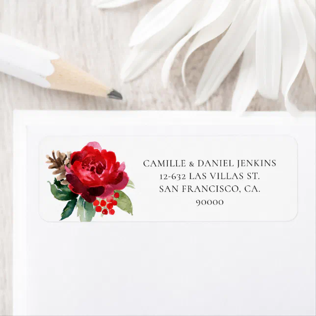 Christmas Red Floral Label | Zazzle